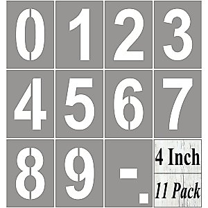 4 Inch Large Number Stencils for Painting - 11 Pack Number Stencil Templates for Curb Address, Cakes, Cookies, Mailboxes and Crafts, Reusable House Numbers Stencils for Wood Signs & Cement Wall Art