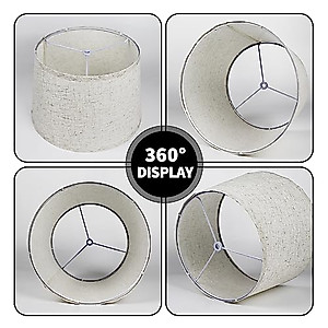 PORRUNNY Lamp Shades Set of 2 Drum Lamp Shades for Table Lamps and Floor Lamps with 2 PCS 7 inch Harp, Medium Fabric Lampshades, Beige Lampshades Natural Linen Hand Crafted (10 x 12 x 8inch)