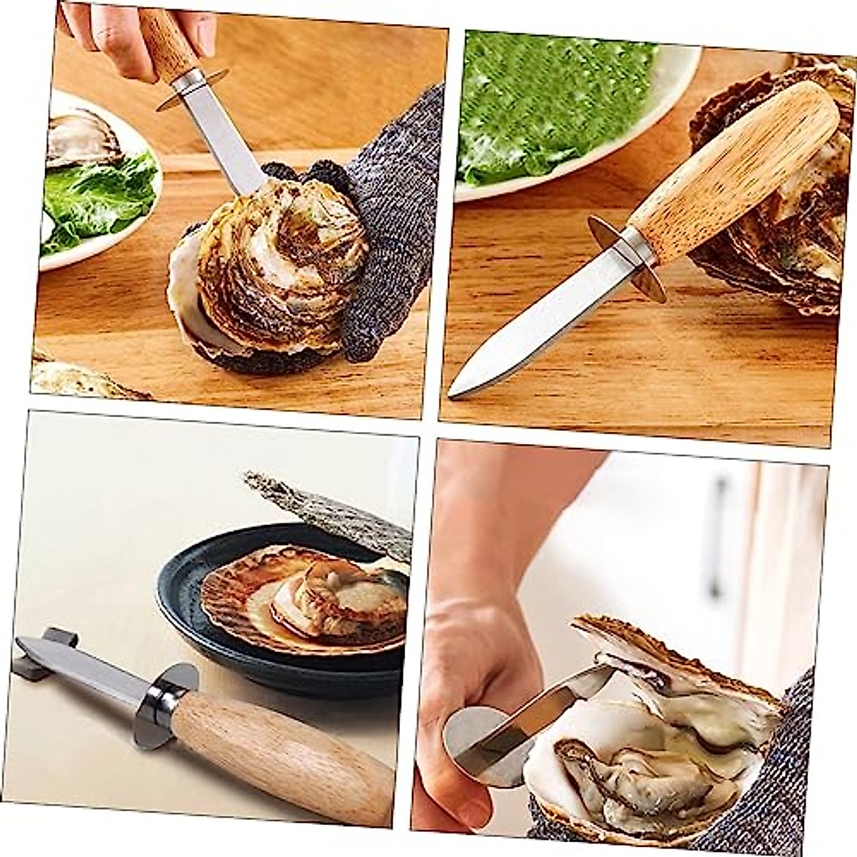 Angoily Seafood Tools 2pcs Stainless Steel Oyster Knife Oyster Shucker Shell Cutter Kitchen Supplies Stainless Steel, Wood Shelled Shell Knife Oyster Shucking Tools Oyster Cutter