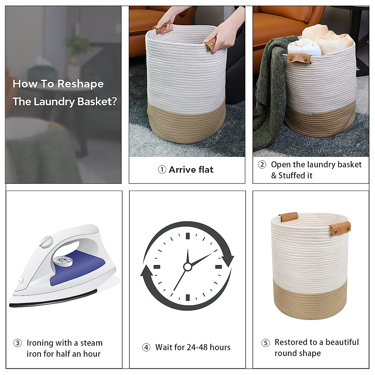 Cotton Rope Baskets for Storage, Large Woven Laundry Basket for Living Room, Decorative Nursery Hamper for Organizing Baby Toys,Clothes,Blanket,etc.