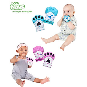 BabyNoms ® Teething Mitten Bundle | Dino Blue & Pink Unicorn Teether Paws