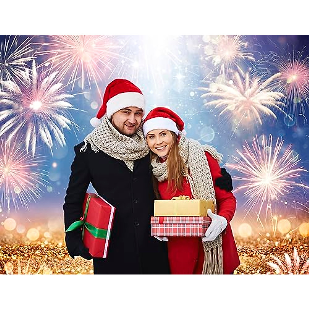 AIIKES 7X5FT Happy New Year Backdrops Bokeh Photography Backdrop Sparkling Fireworks Abstract Bokeh Halo Gold Spots Background 2024 New Years Holiday Party Decoration Photo Studio Props 12-624