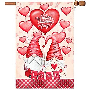Akeydeco Valentine's Day Flag,28x40 Inch Valentine's Heart Garden Flag with Two Grommets Double Sided Printing 2 Layer Burlap Valentine Flags for Your Valentine's Day Decoration
