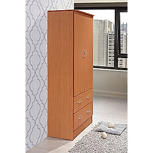 HODEDAH IMPORT- Two Door Wardrobe, with Two Drawers, and Hanging Rod, Cherry