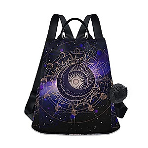 Glaphy Galaxy Sun Moon and Stars Boho Backpack Purse for Women, Anti Theft Backpack Shoulder Bag, Fashion Ladies Backpack