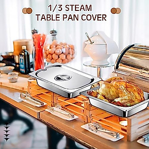 Bokon 6 Pack 1/3 Steam Table Pan Covers Stainless Steel Hotel Pan Lid with Handle Catering Food Pan Cover Slotted Notched Universal Food Pan Lid