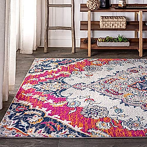 JONATHAN Y BMF105A-4 Bohemian Flair Boho Medallion Vintage Indoor Area-Rug Floral Easy-Cleaning High Traffic Bedroom Kitchen Living Room Non Shedding, 4 ft x 6 ft, Multi