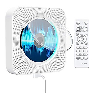 Qoosea CD Player with Bluetooth, Portable Wall Mountable CD Player with Dust Cover, Small Kpop CD Player Gift Home Audio Boombox with Remote Control FM Radio Colorful Light Headphone Jack AUX