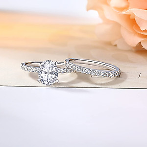 AONED Wedding Rings For Women Engagement Ring Fake Faxu Engagement Rings For Women Cubic Ziornia Wedding Band Ring Set 2CT Carat Cheap Oval Cz Bridal Promise Rings For Her, Size 5.5