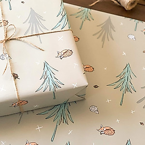 Large 30ft Roll Forest Fox Wrapping Paper and Hedgehog Wrapping Paper for Christmas, Birthdays, Baby Showers, Woodland Theme, and Holidays 30in. X 360in |75 sq. ft.|