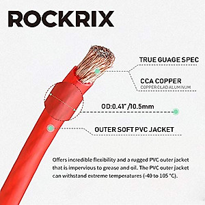 ROCKRIX 4 Gauge Red 25ft Amplifier Amp Power/Ground Wire Soft Touch Cable