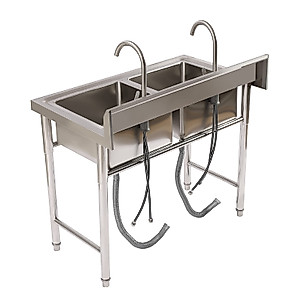 2 Compartment Commercial Stainless Steel Sink,Free Standing Utility Double Bowl Restaurant Sink,Kitchen Prep & Utility Sink for Home Garage Bar Laundry Room 39.3" L×23.6" W×31.5" H