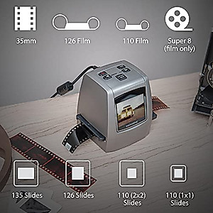 Magnasonic All-in-One High Resolution 24MP Film Scanner, Converts 35mm/126KPK/110/Super 8 Films, Slides, Negatives into Digital Photos, Vibrant 2.4" LCD Screen, Impressive 128MB Built-in Memory