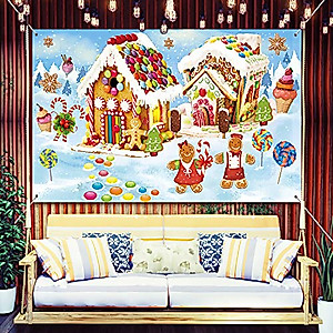 Christmas Wall Decorations Gingerbread Photography Backdrops Large Fabric Sweet Holiday Scene Banner for Winter Christmas Party Photo Booth Props Background Banner