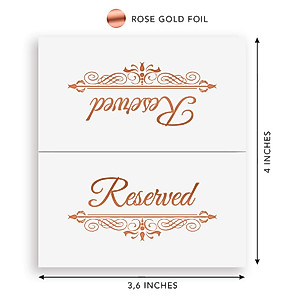 Reserved Table Signs Cards Rose Gold Foil, 20-Pack Table Tent, VIP Place Card, Double Sides Reserved Rose
