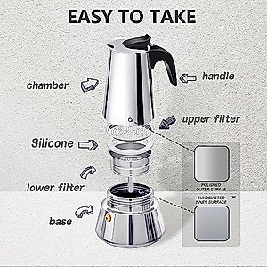FCUS Stovetop Espresso Maker, 12cup/600ml Greca Coffee Maker Moka Pot, Stainless Steel Italian Classic Espresso Moka Pot, Induction Compatible