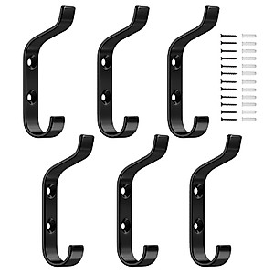 MXARLTR Metal Wall Hooks 6 Pack Bathroom Towel Coat Hooks for Hanging Heavy Duty Wall Mounted Robe Hooks Wall Hooks for Bathroom Bedroom Wall Kitchen Garage Entryway Home Hotel (Black)