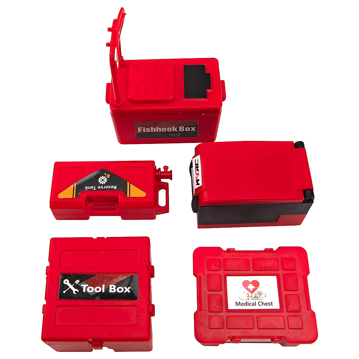 5Pcs HIRCQOO RC Scale Mini Tool Set Decoration Accessories Compatible with Traxxas TRX4 Axial SCX10 RC4WD D90 Tamiya CC01 90046 Redcat Gen7 TF2 1/10 RC Crawler Car Truck (Red)