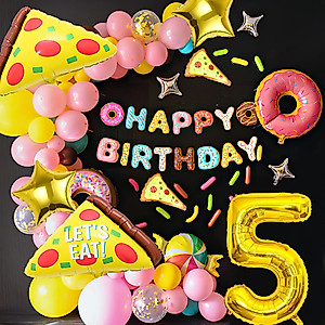7pcs Pizza Balloons, Pizza Birthday Number Mylar Foil Balloon Pizza Slice Party Supplies Pizzaria Birthday Decorations (5th)