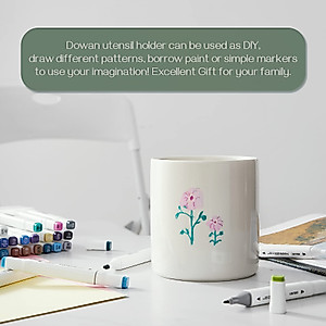 DOWAN Kitchen Utensil Holder, Utensil Holder for Countertop, Utensil Crock, Handmade DIY Gifts, Cooking Utensil Holder with Table-Protection Cork Mat, Farmhouse Kitchen Decor, Cream White