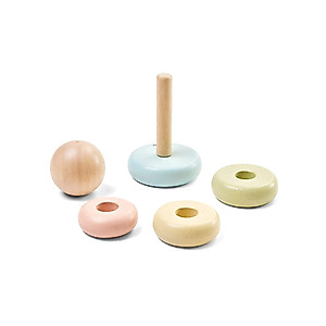 PlanToys First Stacking Rings Baby Toy - Sustainably Made from Rubberwood Featuring Organic-Pigment Coloring and Water-Based Dyes with Collapsible Central Rod for Safety