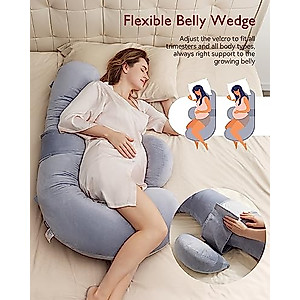 Momcozy Pregnancy Pillows, Original F Shaped Maternity Pillow for Pregnant Women with Adjustable Wedge Pillow, Full Body Support Pregnancy Pillows for Side Sleeping with Velvet Cover, Grey