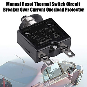 Aramox 5 A / 8 A / 10 A / 15 A / 18 A / 20 A / 30 A Thermal Switch Reset, Current Overload Device Circuit Breaker Manual Reset Circuit Breaker Overcurrent Protector(20A)