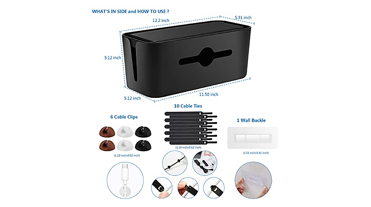 Cable Management Box,Cord Box to Hide Power Strips,Cord Organizer Hider ...
