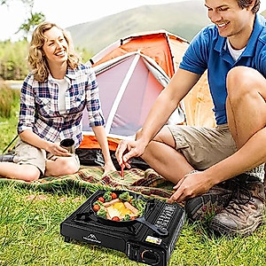 Camping Stove Gass, Outdoor Stove Single Burner, Gass Cooker Single Burner Stove, Camping Stove with Automatic Ignition, Portable Camp Grill for Outdoor Cooking Grill, Bbq, Hiking, Camping Gear