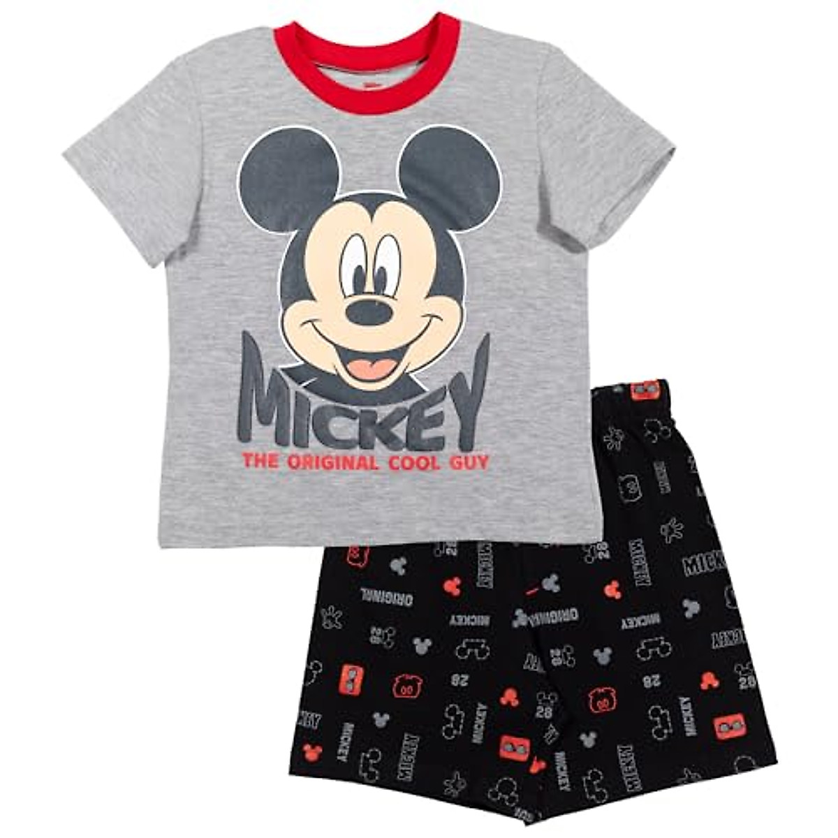 Disney Mickey Mouse Infant Baby Boys T-Shirts and French Terry Shorts Red/Grey 18 Months