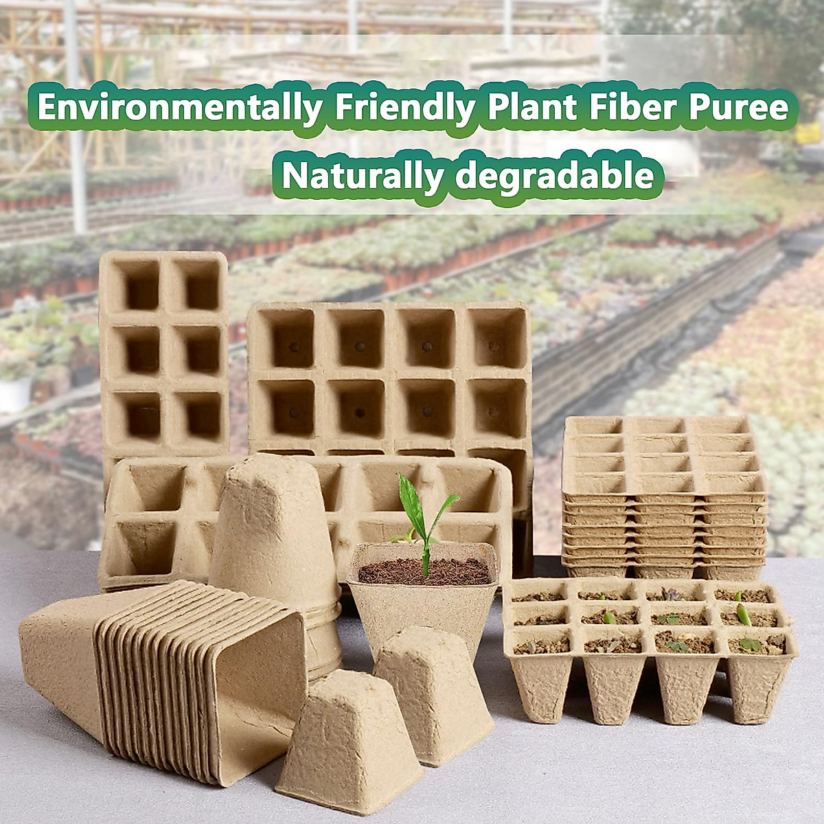 Doubleggs 120 Cells Seed Starter Tray, 10 Packs Biodegradable Peat Pots for Seedlings, Organic Germination Plant Starter Kit with 100 Labels and 2 Transplant Tools