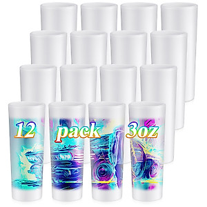 Hsei 12 Pcs Sublimation Frosted Shot Glasses 3 oz Personalized Sublimation Glass Cups with Heavy Base Sublimation Wine Tumbler for Wine Beer Vodka Whiskey Espresso