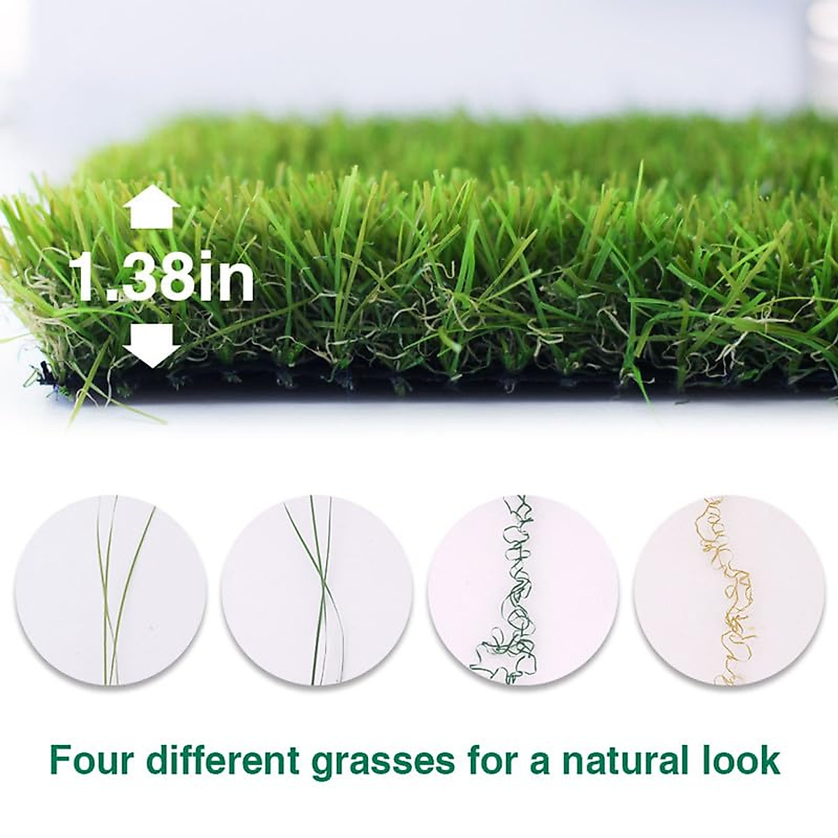GLIWEN Artificial Grass Rug Realistic Indoor/Outdoor Fake Grass 1.38" Pile Height Synthetic Grass Rug 5FTX10FT with Drainage Holes Faux Grass Astroturf Carpet Pet Turf Mat for Potty Training Rug
