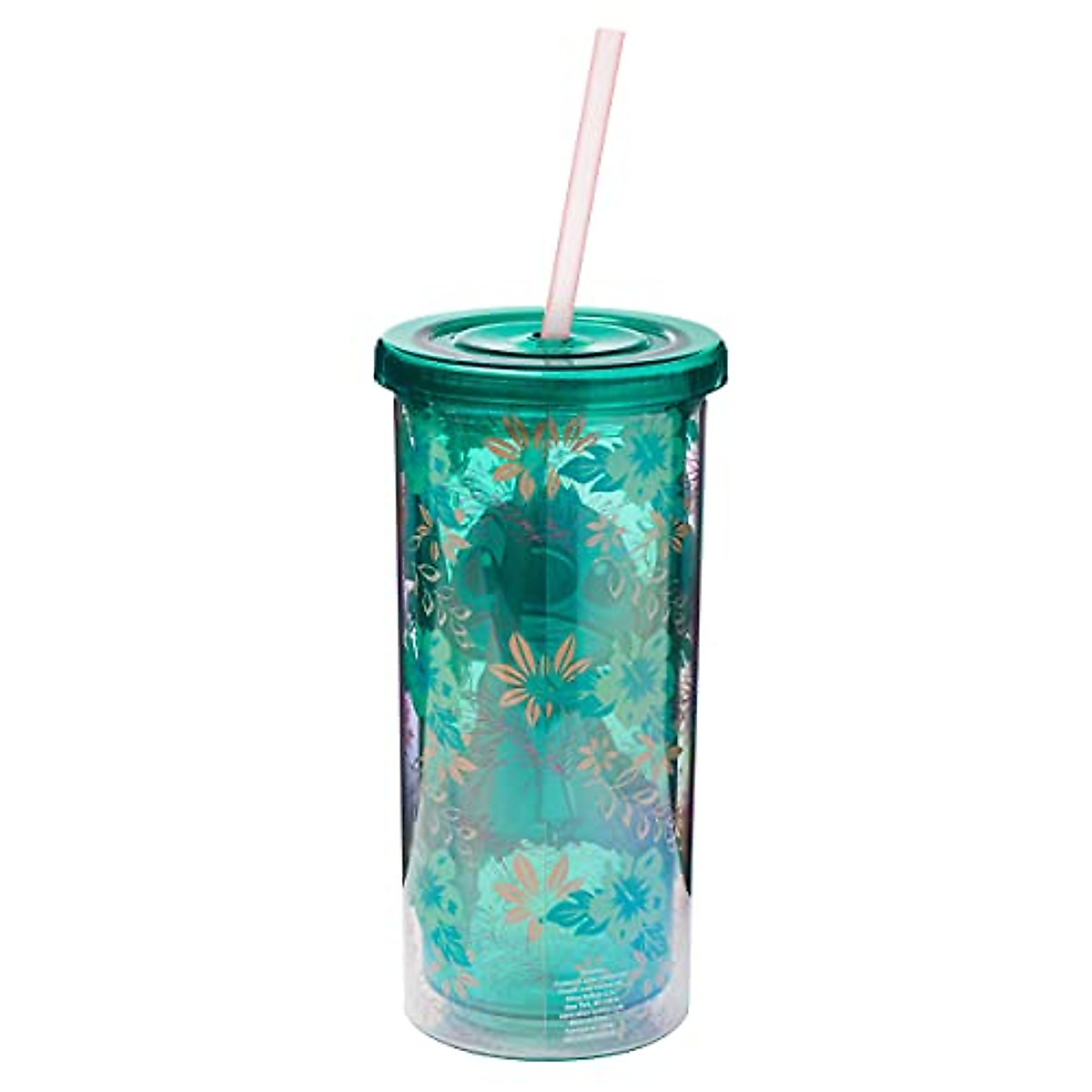 Silver Buffalo Lilo and Stitch Tropical Pattern Plastic Tall Tumbler/Cold Cup with Lid and Straw, 20-Ounce