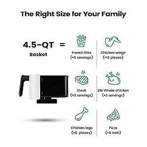 [NEW LANUCH] KOOC Large Air Fryer, 4.5-Quart Electric Hot Oven Cooker, Free Cheat Sheet for Quick Reference Guide, LED Touch Digital Screen, 8 in 1, Customized Temp/Time, Nonstick Basket, White