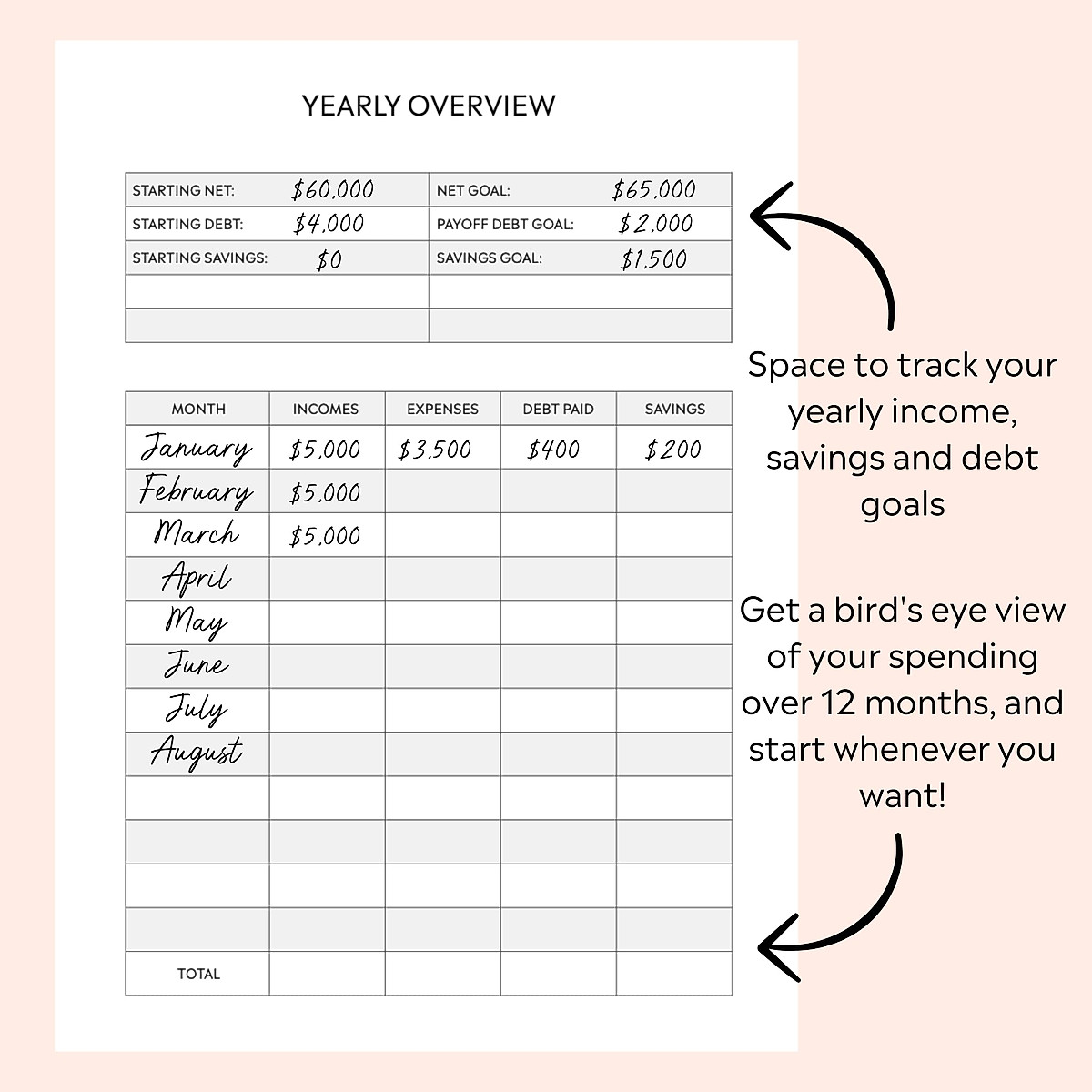 Elyse Breanne Design Budget Planner • Undated monthly finance organizer with daily expense tracker • Includes sticker sheet and built-in pocket for organizing bills and receipts