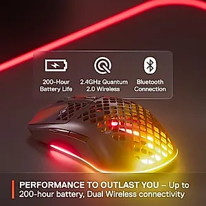 SteelSeries Aerox 3 Wireless - Holey RGB Gaming Mouse - Ultra-lightweight Water Resistant Design - 18K DPI TrueMove Air Optical Sensor- Onyx