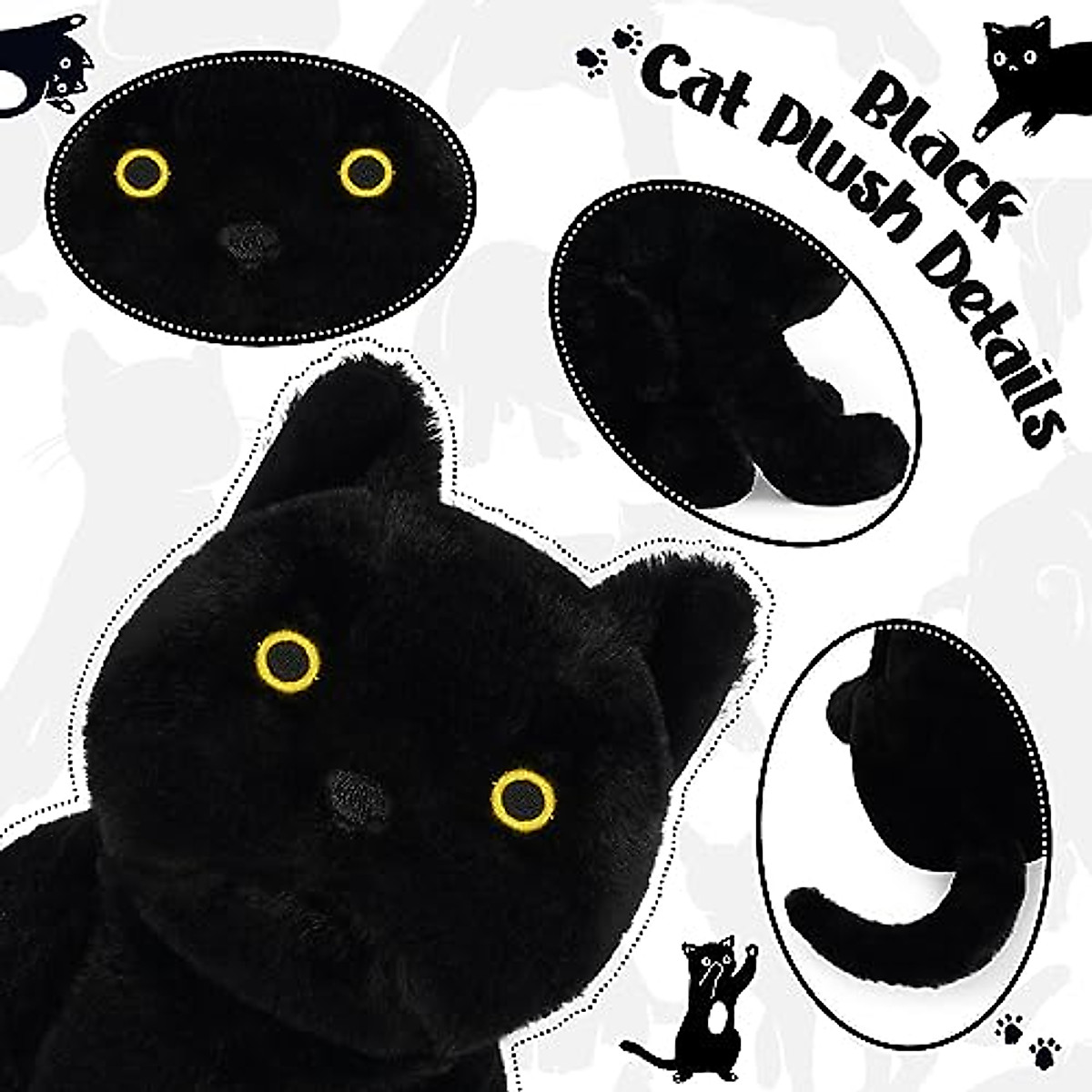 Hagusahuo Black Cat Plush Cat Stuffed Animal Toy, Soft Black Cat Stuffed Animal Pillow, Cute Cat Plushie Stuffed Doll Toy for Kids Boys Girls