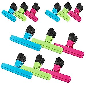Large Chip Bag Clips Food Clips Plastic Heavy Duty Air Tight Seal Grip, Strong Grip Kitchen Food Bag Clips, Good Sealing Bag Clips for Coffee Bags, Potato Chip Bag, Cereal Bags, Candy Bag (12, Size 2)