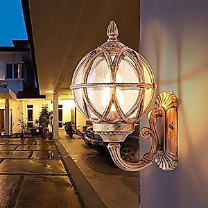 European Wall Light Residential Villa Courtyard Wall Lamp Outdoor Waterproof IP54 Wall Light Garden Home Hotel Aisle Aluminum Wall Lantern European Antique Spherical Glass Sconce E27 Fixture