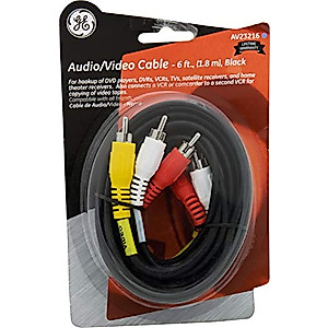 GE Composite Audio/ Video Cable, 6 ft. RCA Style Plugs 3-Male to 3-Male, Low Loss, for TV, VCR, DVD, Satellite, and Home Theater Receivers, 23216