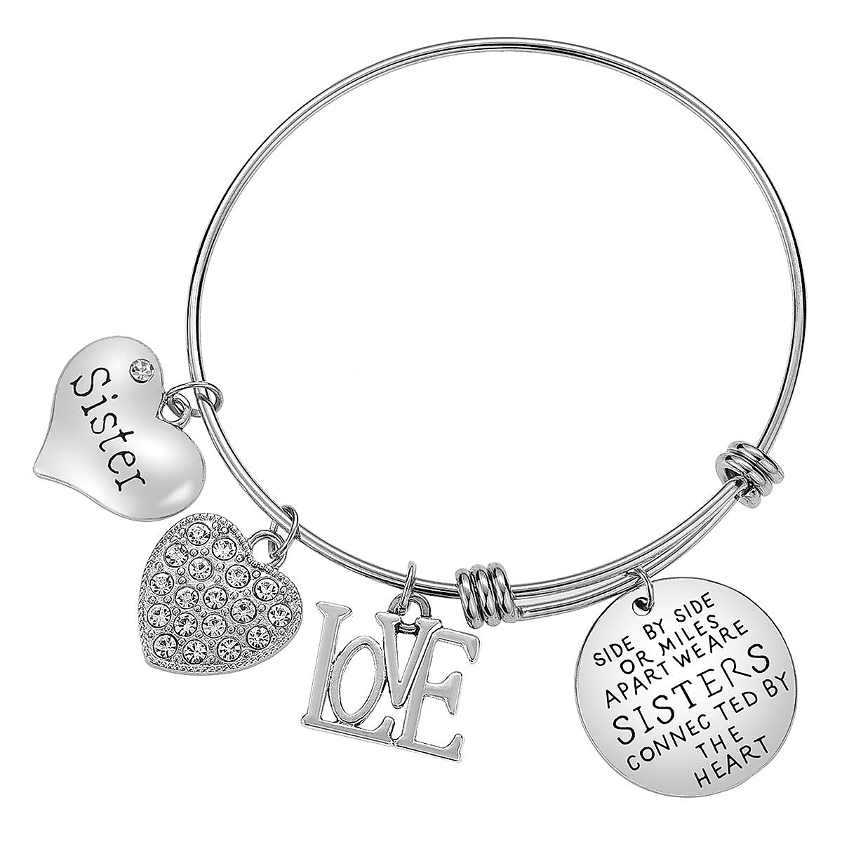 Lcbulu Sister Bracelet Sister Gifts from Sister - Side by Side or Miles Apart We Are Sisters Connected by the Heart, Perfect Birthday Gifts for Sister from Sister (A)