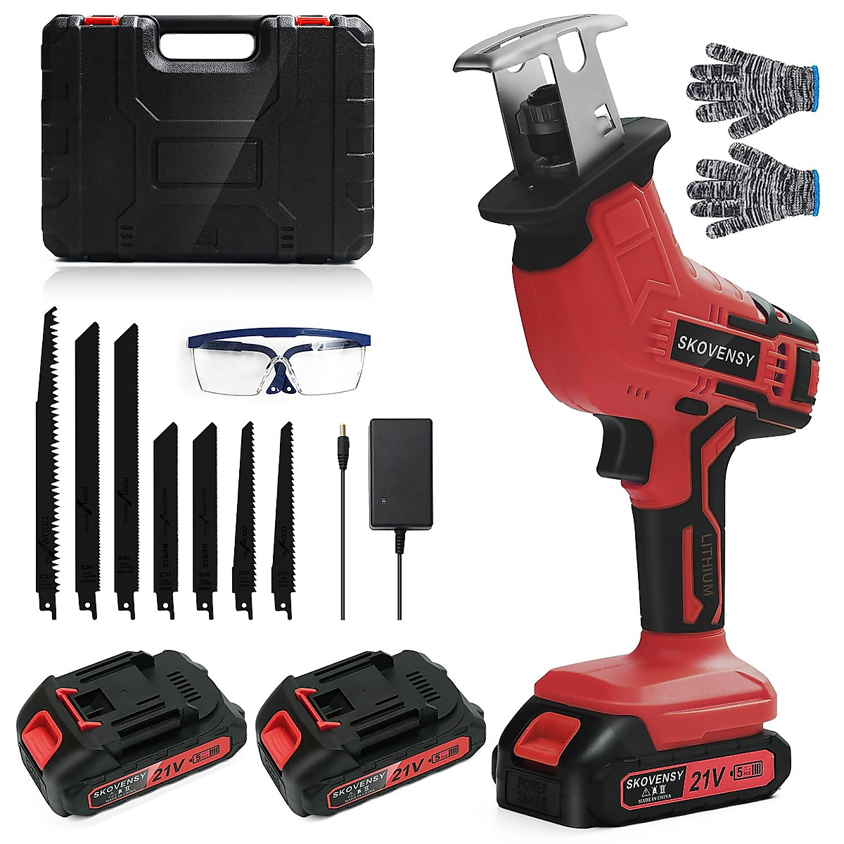 Cordless Reciprocating Saw, 2 x 2.0Ah Battery, Cordless Variable Speed, Blades Kit for Wood/Metal/PVC Cutting MWF-RED