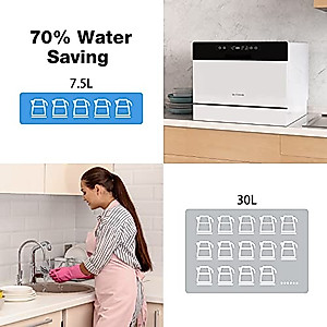 Countertop Dishwasher, Blitzhome BH-DW02 Portable Dishwasher with 6 Place Settings, 6 Programs, 360° Dual Spray, 167℉ Steam & Air-Dry Function, Compact Dishwasher for Apartments& RVs
