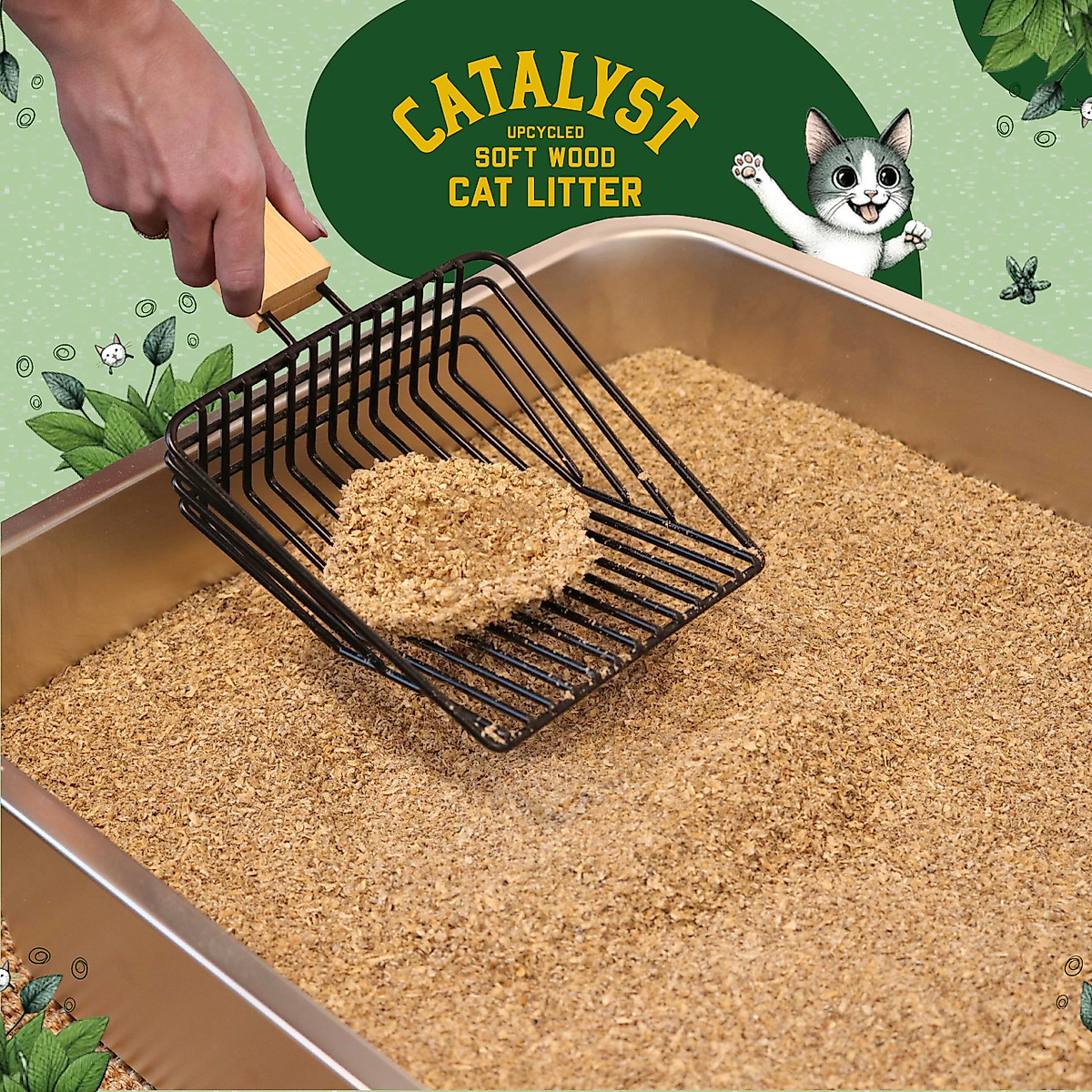 Catalyst Natural Soft Wood Cat Litter (2 Pack, 10lb Bags) - Superior Odor Control, Strong Clumping, Low Dust, and Biodegradable (10lb, Set of 2, Healthy Cat)