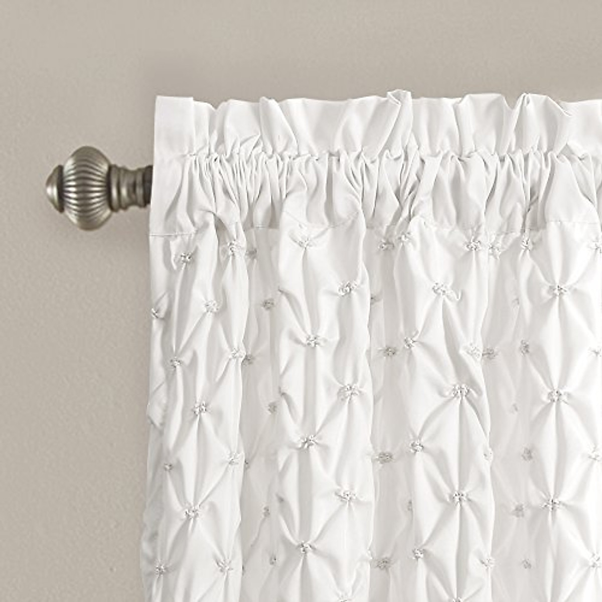 Lush Decor Bayview Curtains-Pintuck Textured Semi Sheer Window Panel Drapes Set for Living, Dining, Bedroom (Pair), 84" x 54", White