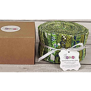 Soimoi 40Pcs Geometric & Texture Print Cotton Precut Fabrics for Quilting Craft Strips 2.5x42inches Jelly Roll - Green