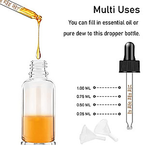 Bumobum Dropper Bottle 1 oz, Clear Glass Eye Dropper Bottles for Essential Oils with Labels and Funnel, 3 pack Tincture Bottle 30 ml with Measured Dropper