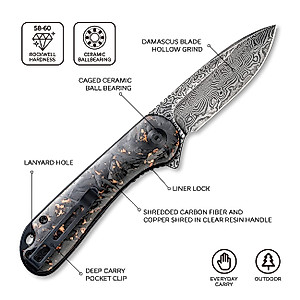 CIVIVI Elementum Folding Pocket Knife for Men, 2.96" Damascus Blade Folder with Low Profile Pocket Clip for EDC C907C-DS3