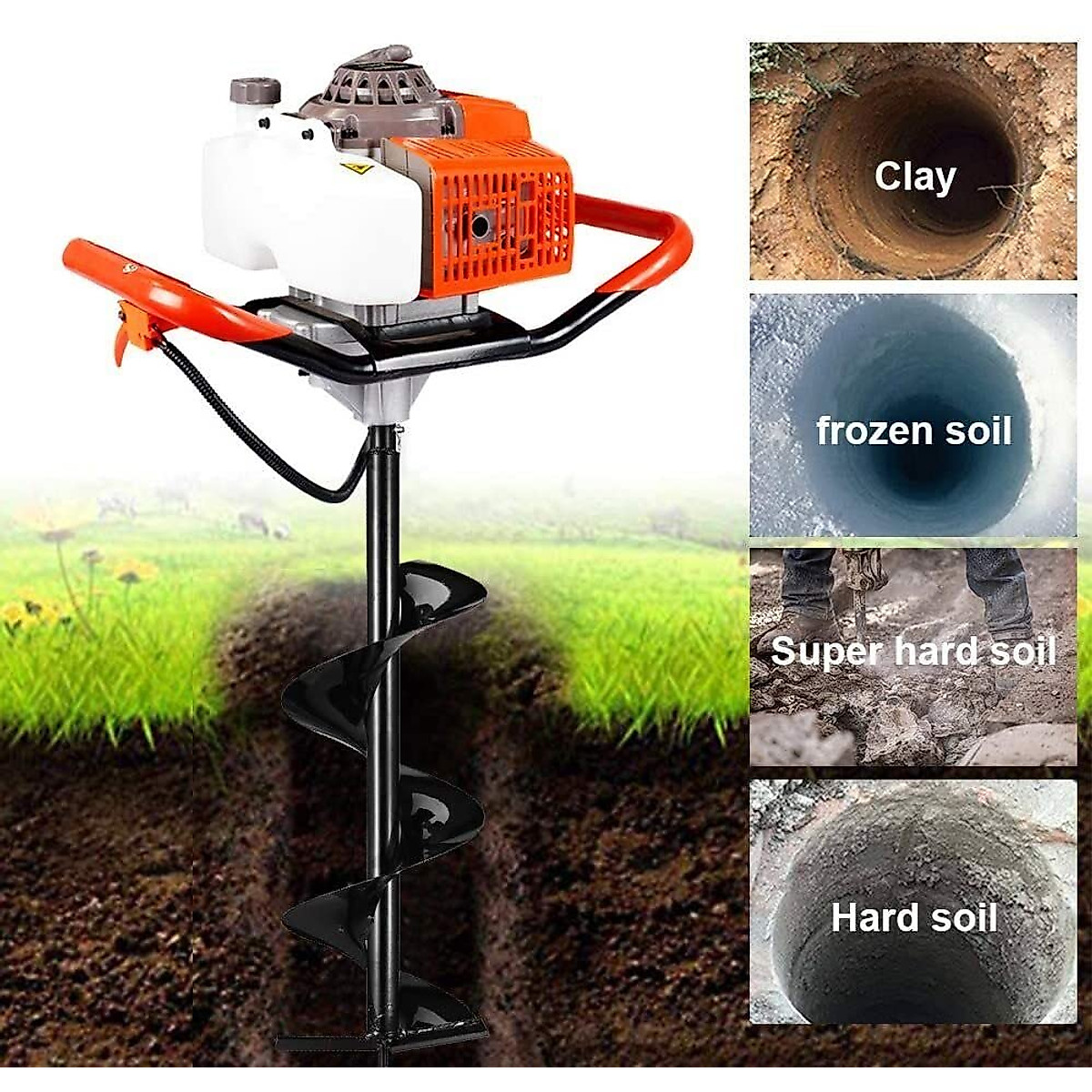 DC HOUSE 63CC Gas Powered Post Hole Digger with 8" Earth Auger Drill Bit, Post Hole Digger Auger Digging Tools, 2-3 Packages Shipping